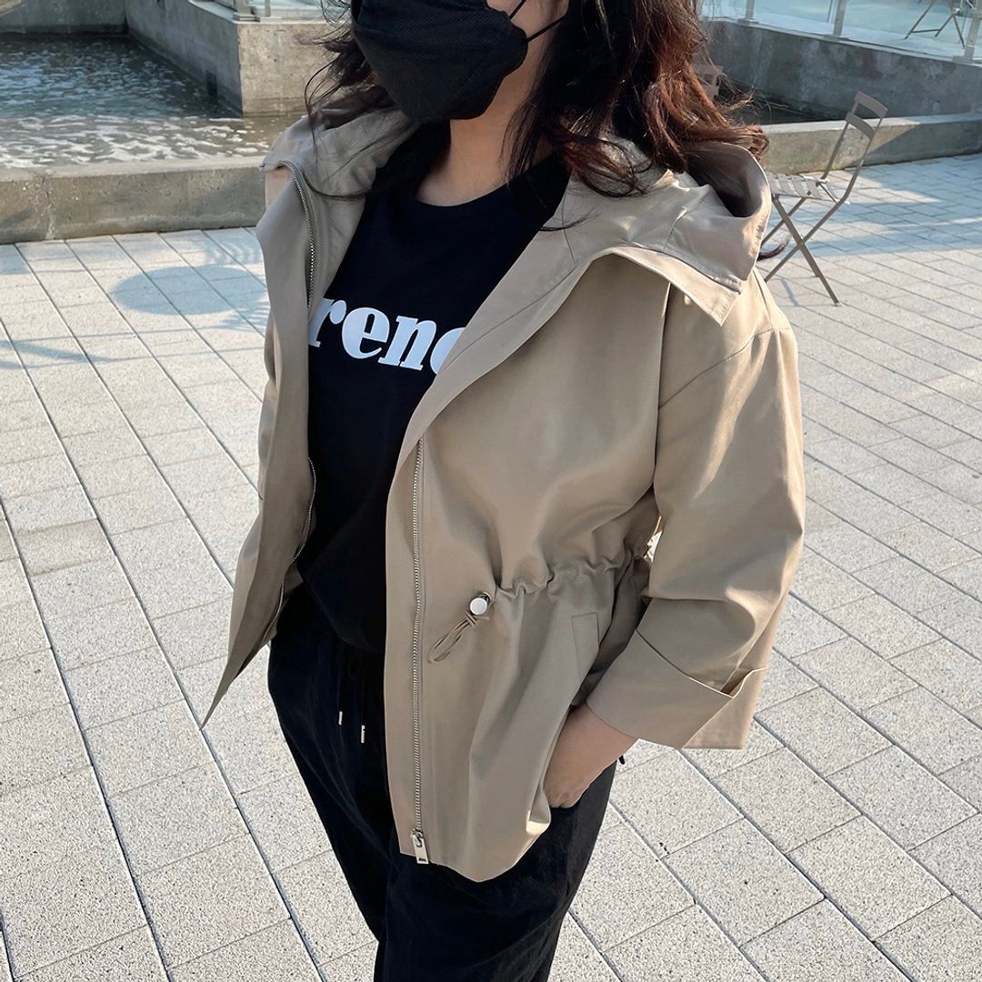 르메 후드 스트링 야상 점퍼 여성 간절기 봄 가을 아우터 세련된자켓