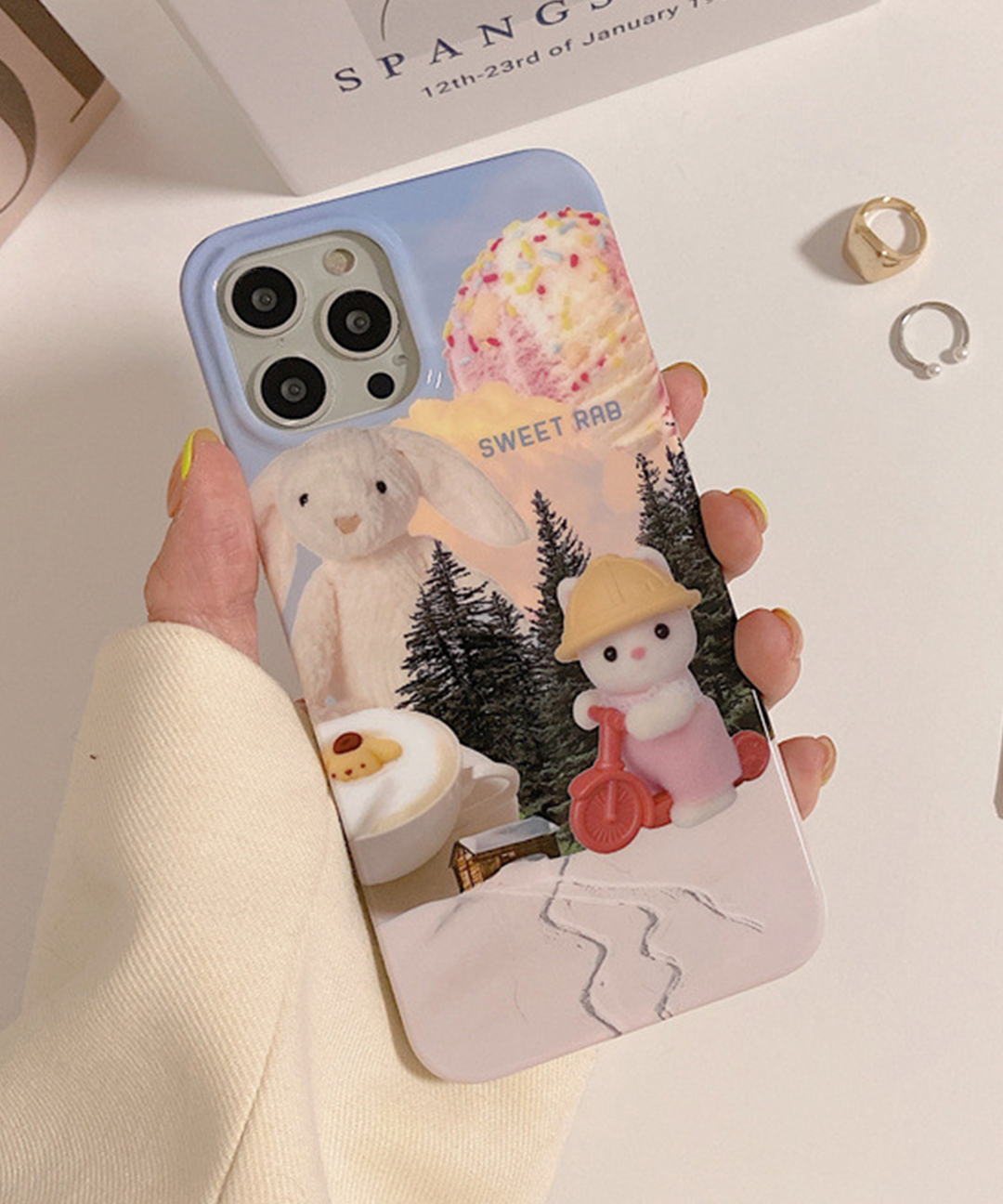 핑크리어카 아이폰 스위트 자전거 토끼 아이스크림 유니크 하이틴 키치 힙 귀여운 특이한 커플 우정 친구 선물 핸드폰 휴대폰 애플 폰 케이스 아이폰케이스 11 12 프로 13