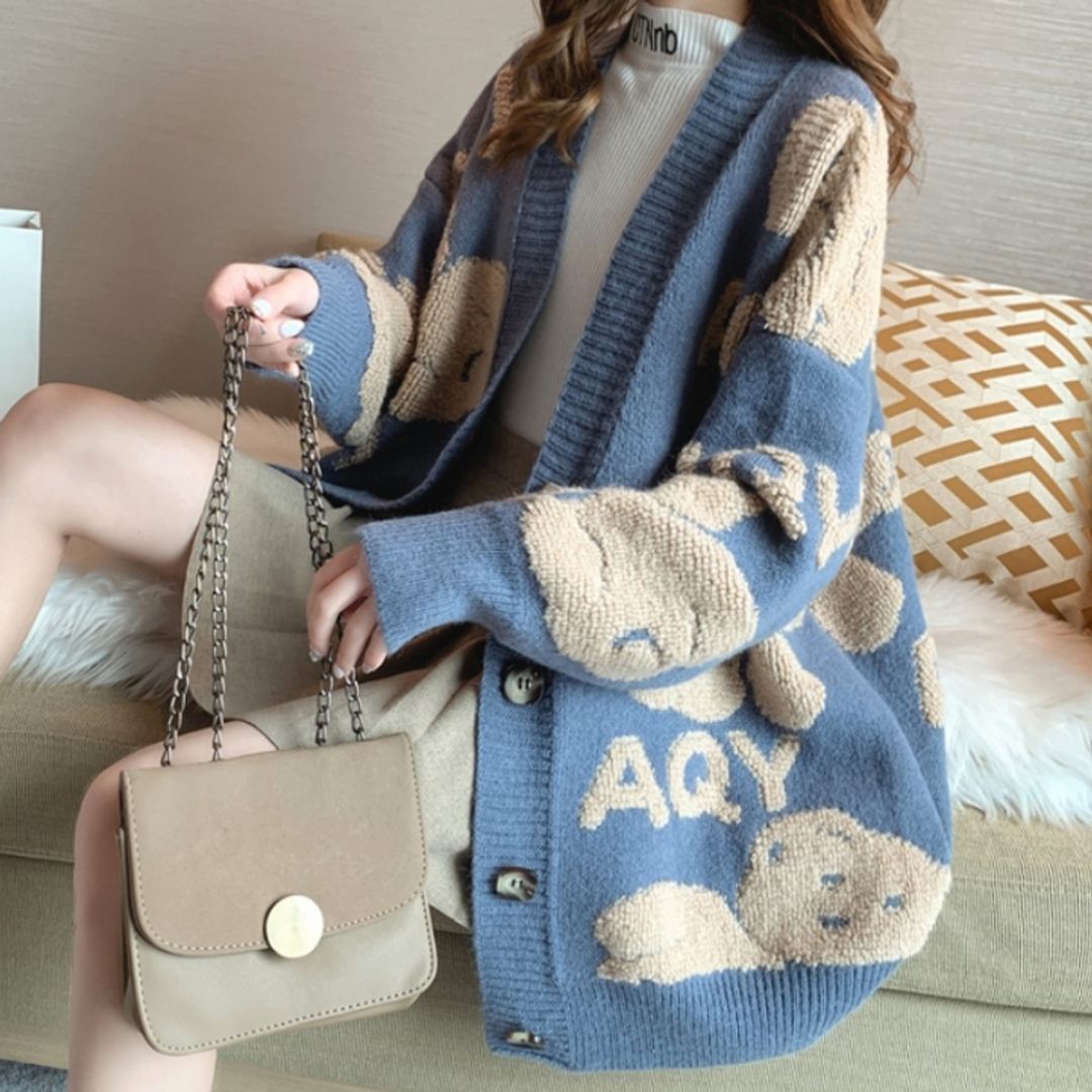 포스티 테디베어 오버핏 롱 가디건 아우터