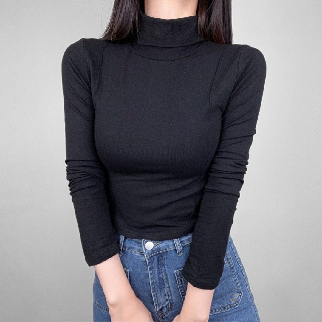 목폴라 목폴라이너티셔츠 크롭폴라 착붙 베이직 절개폴라 크롭티 데일리 기본아이템 폴라티셔츠