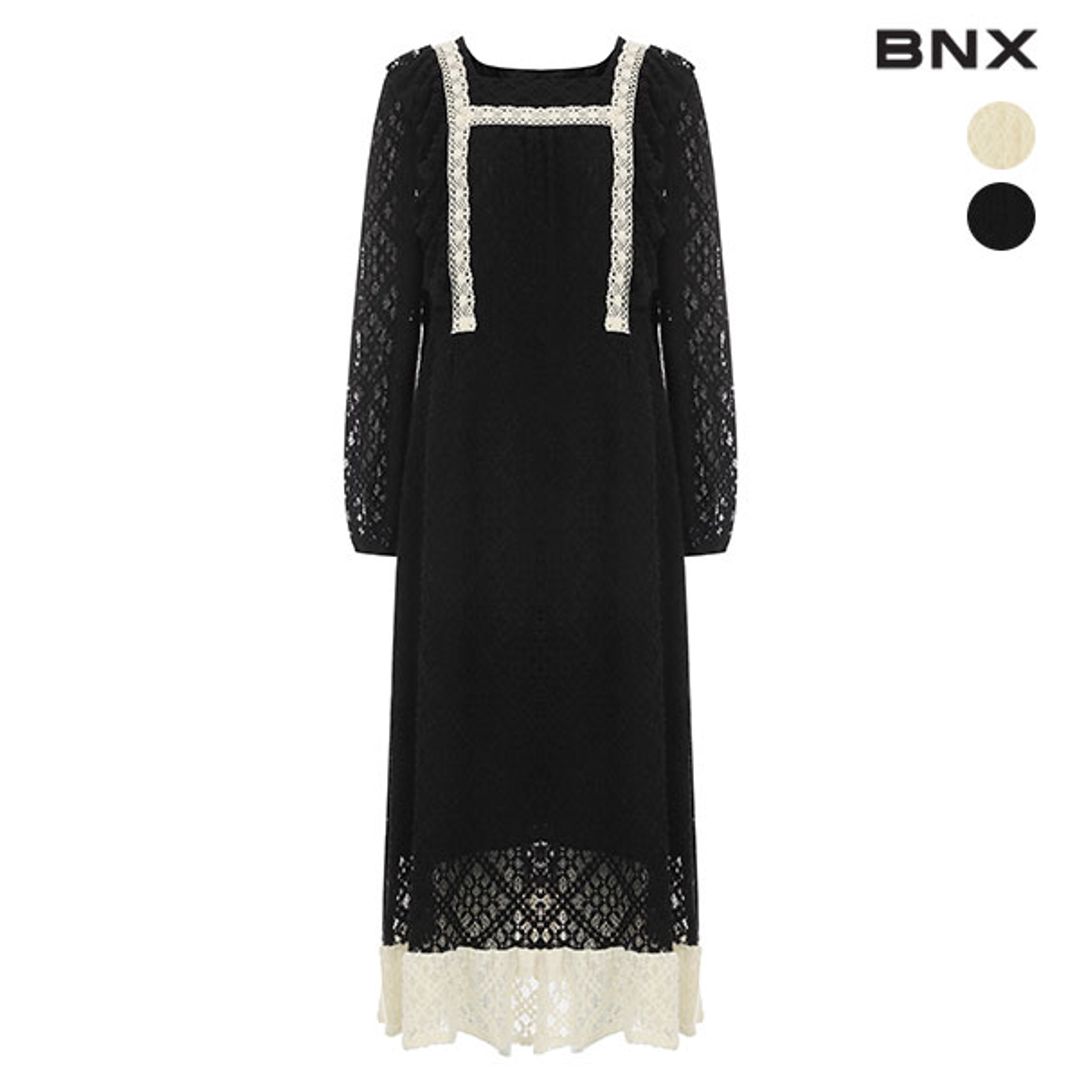 포스티 Bnx 여성 레이스 배색 프릴 원피스