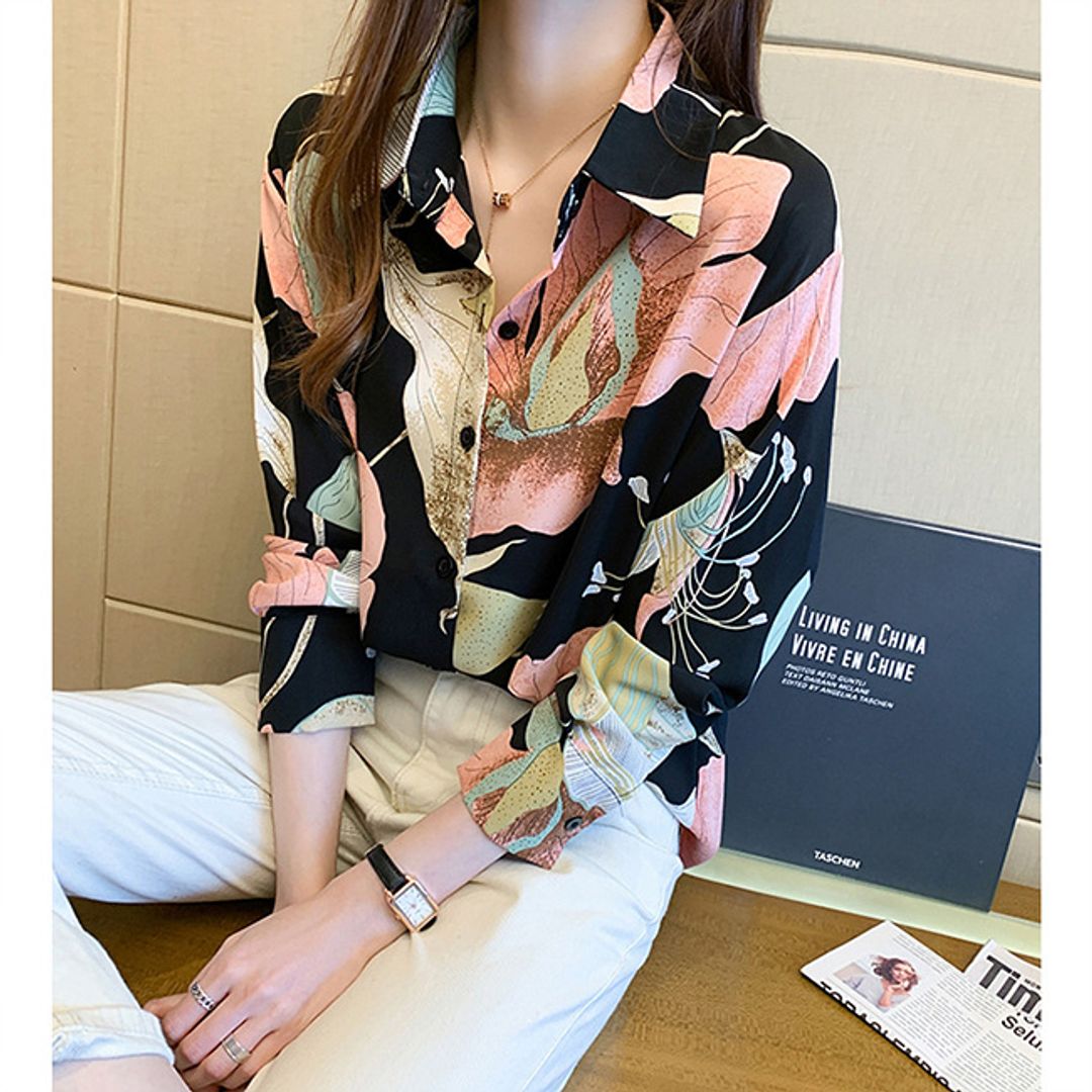 포스티 플라워패턴 실키 블라우스b2208bl614c