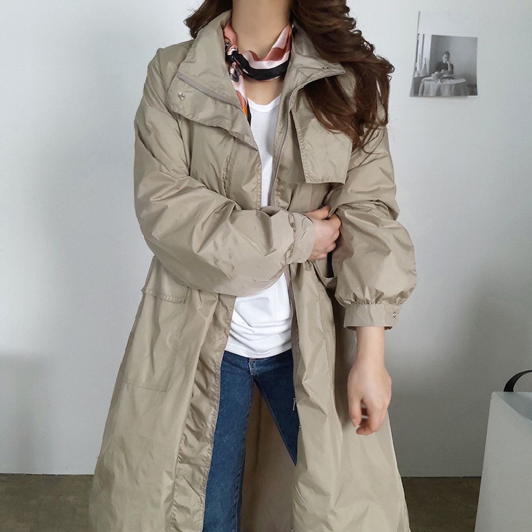 프라 허리 스트링 바람막이 여자 롱야상 사파리 점퍼 간절기 가을아우터
