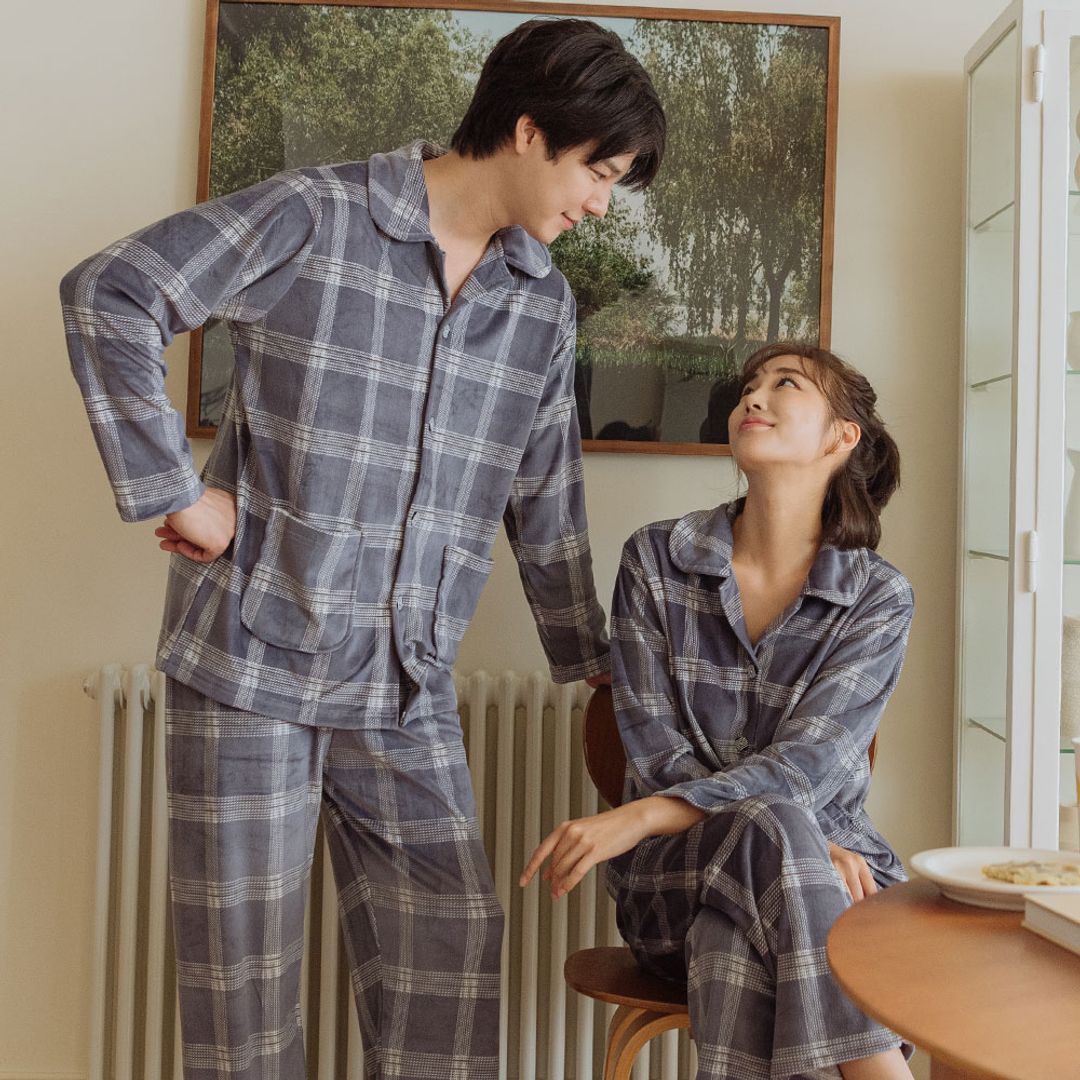 포스티 도씨 커플용 극세사 밍크 커플 잠옷 카라 세트
