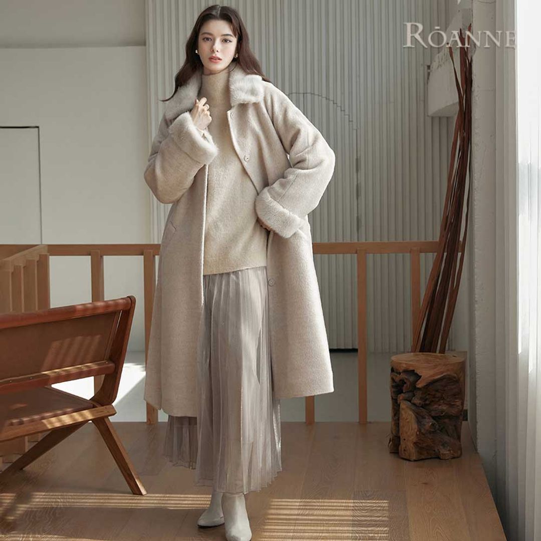 포스티 로안 21fw 클래식 밍크콤비 알파카 롱 코트