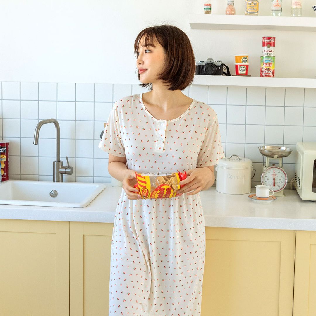 도씨 잠옷원피스 여성 체리 에어핏 반팔 잠옷 파자마 홈웨어