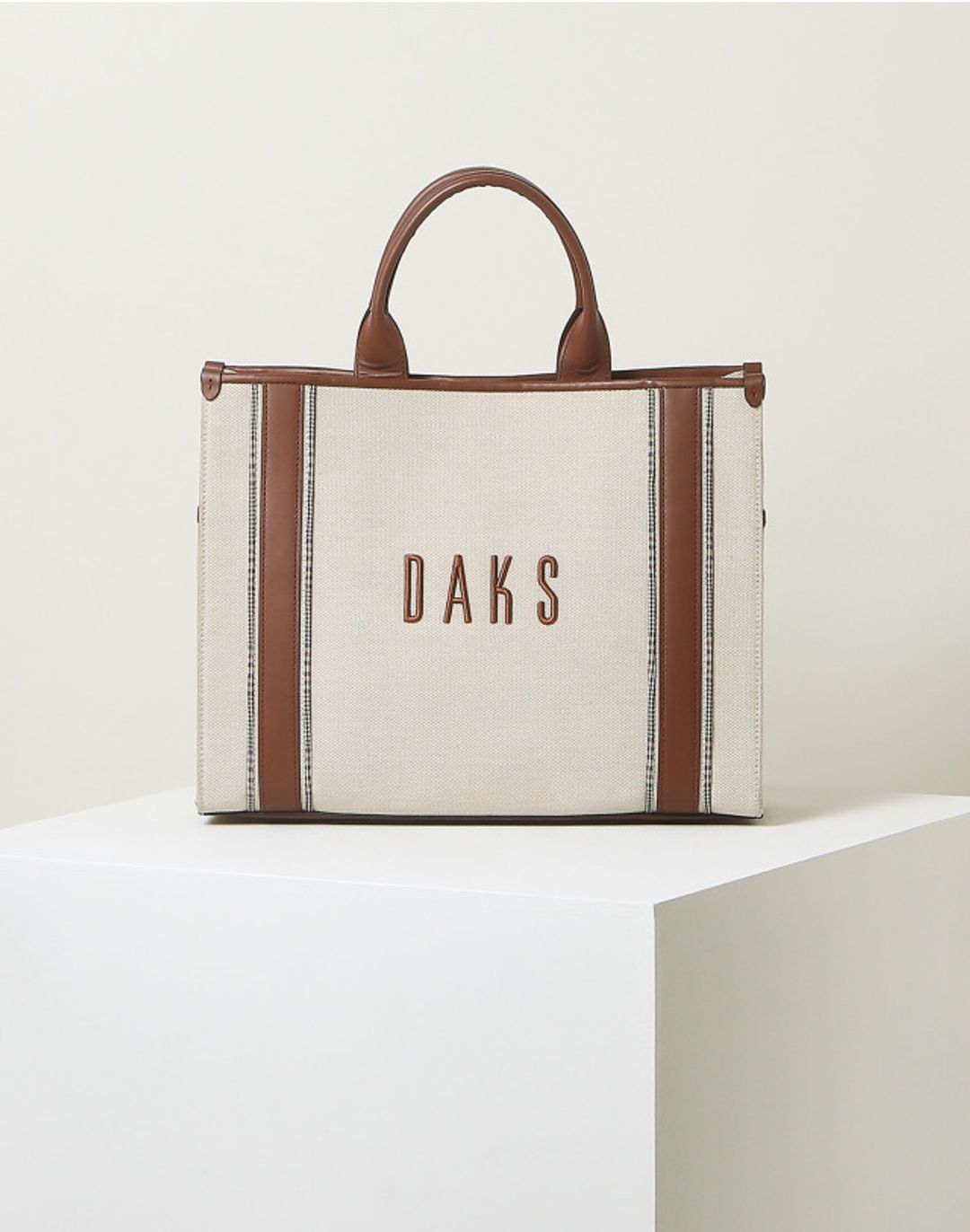 포스티 22fw 닥스 Acc 여성 베이지 가죽배색 캔버스 라지 토트백dcba2f985i2