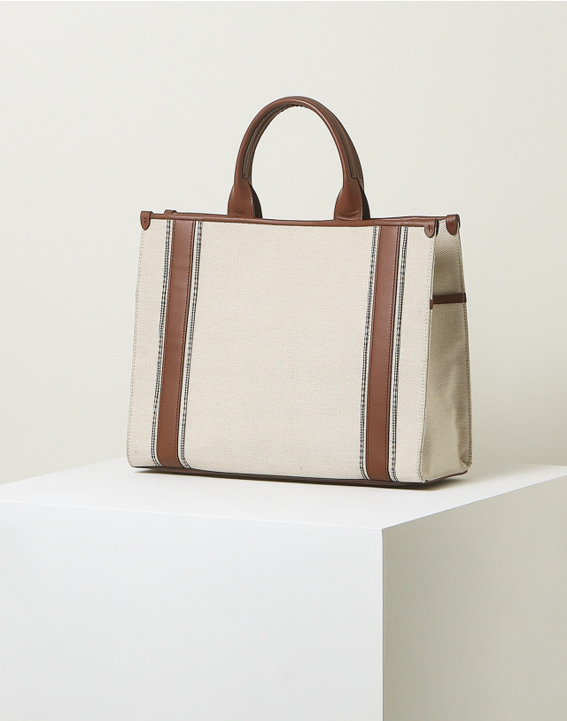 포스티 - [22FW 닥스 ACC 여성]베이지 가죽배색 캔버스 라지 토트백_DCBA2F985I2