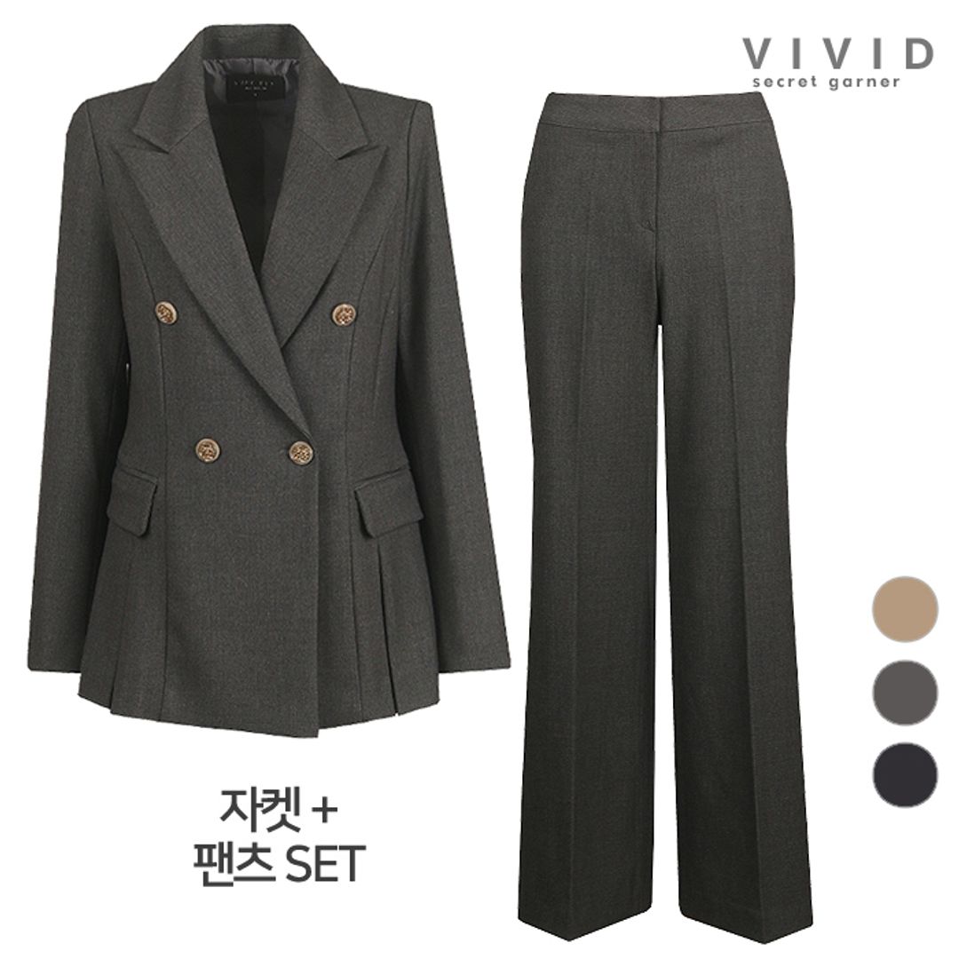 포스티 Vivid Set 여성 봄가을 핀턱자켓통팬츠 정장세트