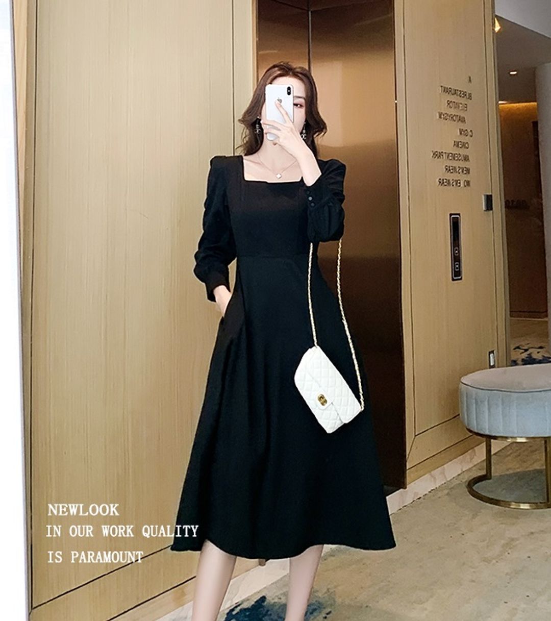 당일출고 루비노 스퀘어넥 봄 가을 하객원피스 블랙 결혼식 정장 피로연 상견례 돌잔치엄마 원피스 르뚜앙
