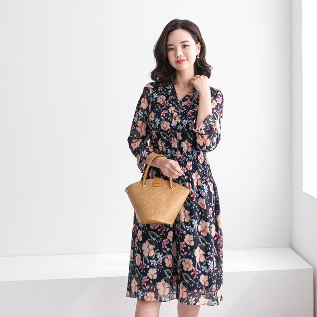 포스티 이헌영 주름 자수 포인트 원피스 21bs1021o1 네이비