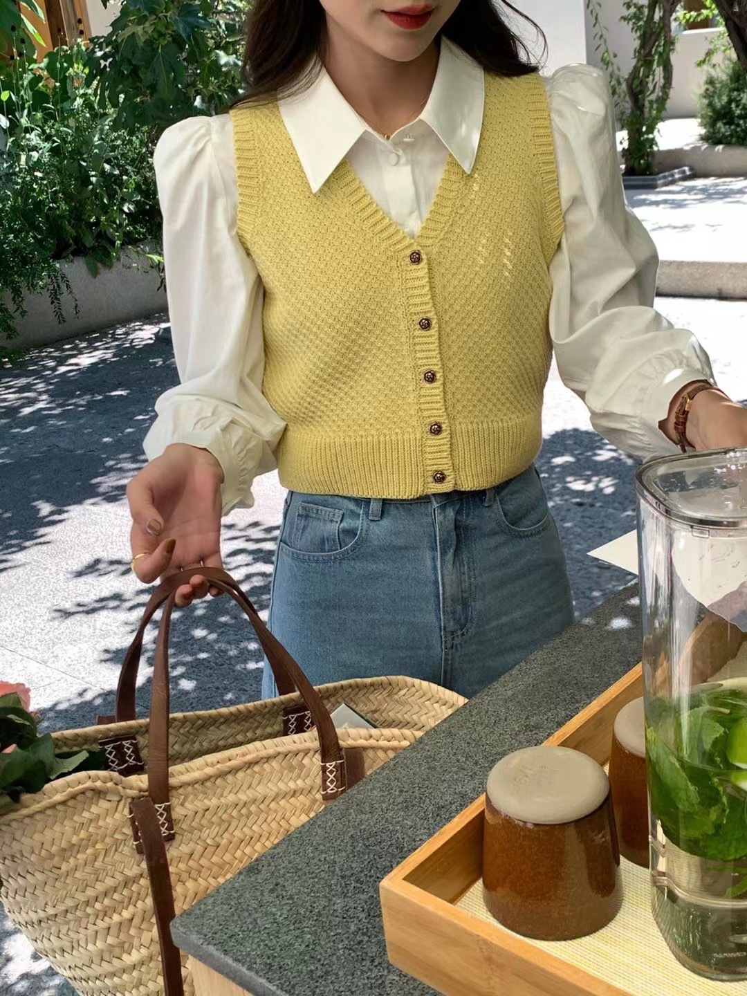진심 예쁜 프렌치 컬러 브론즈 버튼 니트 조끼 베스트 가디건 (7color)