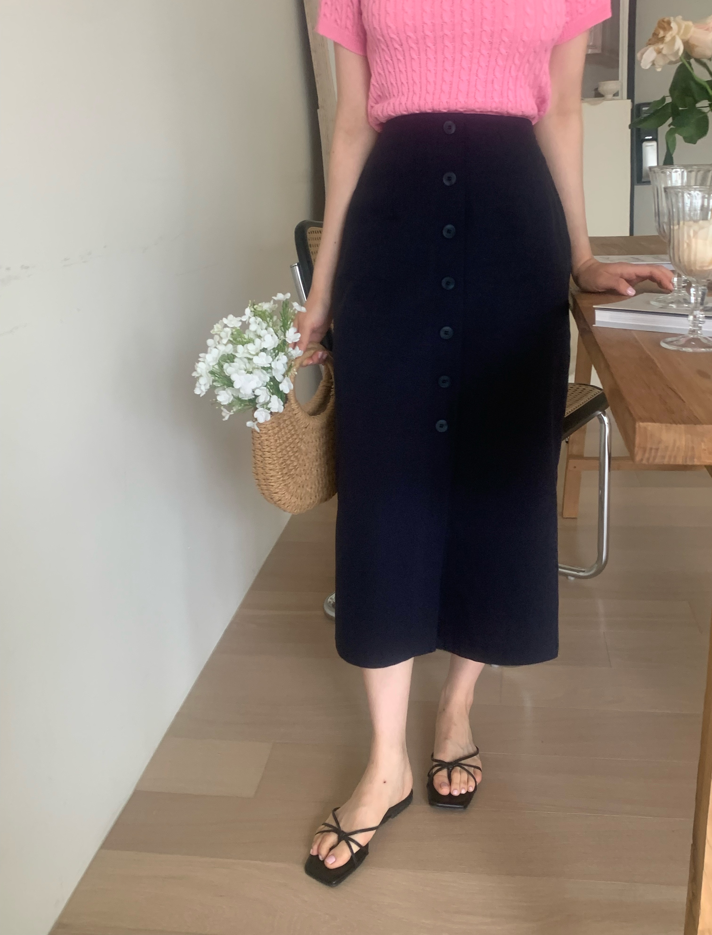 (2col)[국내제작/모델추천]어반 린넨 텐셀 H라인 단추 버튼 슬릿 롱 뒷밴딩 스커트sk