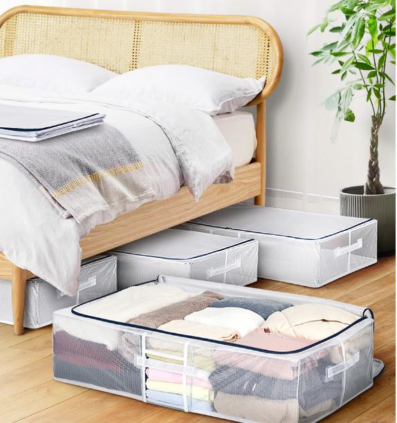 리노아트로 [대용량 리빙 박스📦] 언더베드 폴딩 수납 정리함 📌 침대 소파 밑 접이식 옷장 옷 정리 수납함 보관 대형 계절옷