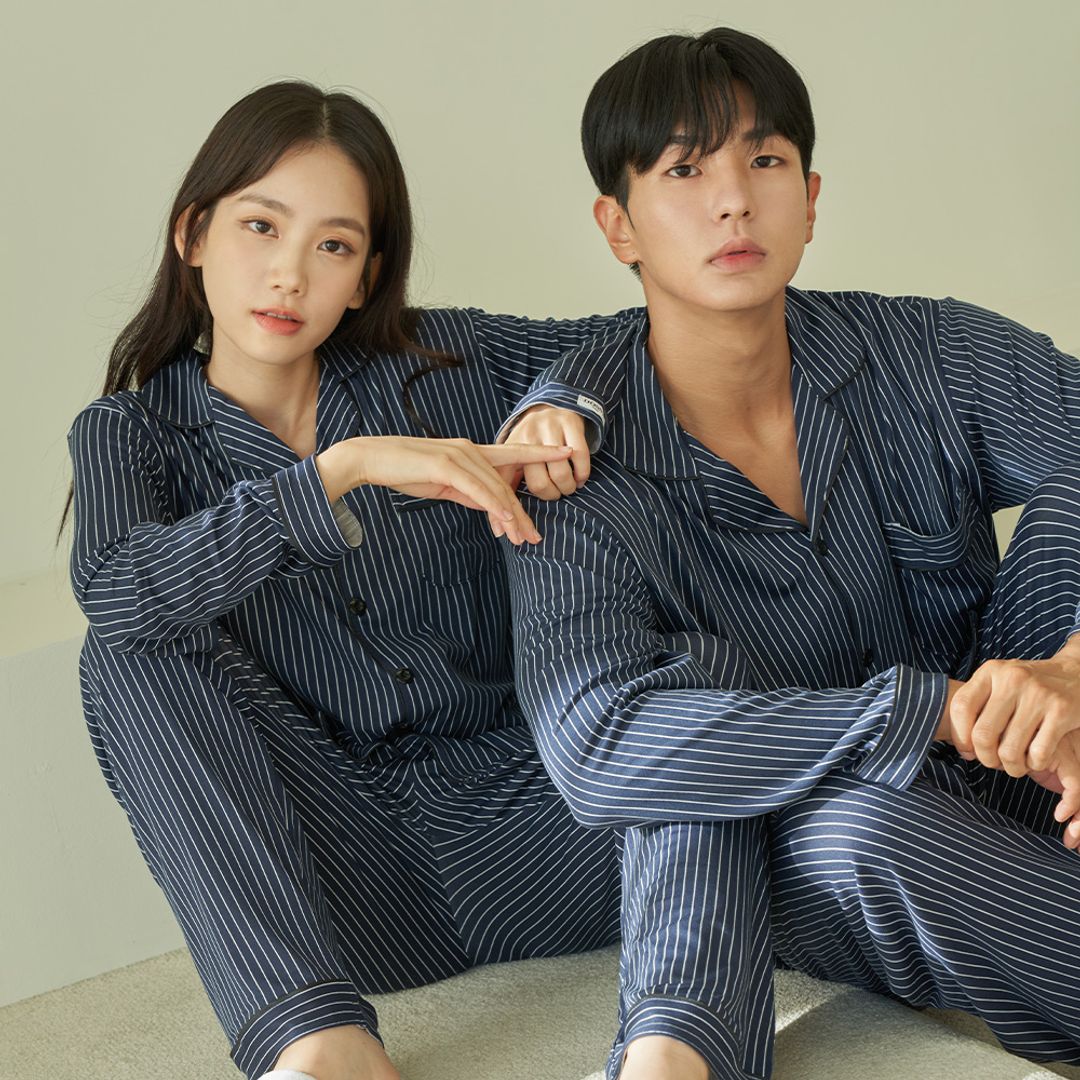 도씨 피치기모 커플 잠옷세트 싱글라인 긴팔 파자마 홈웨어