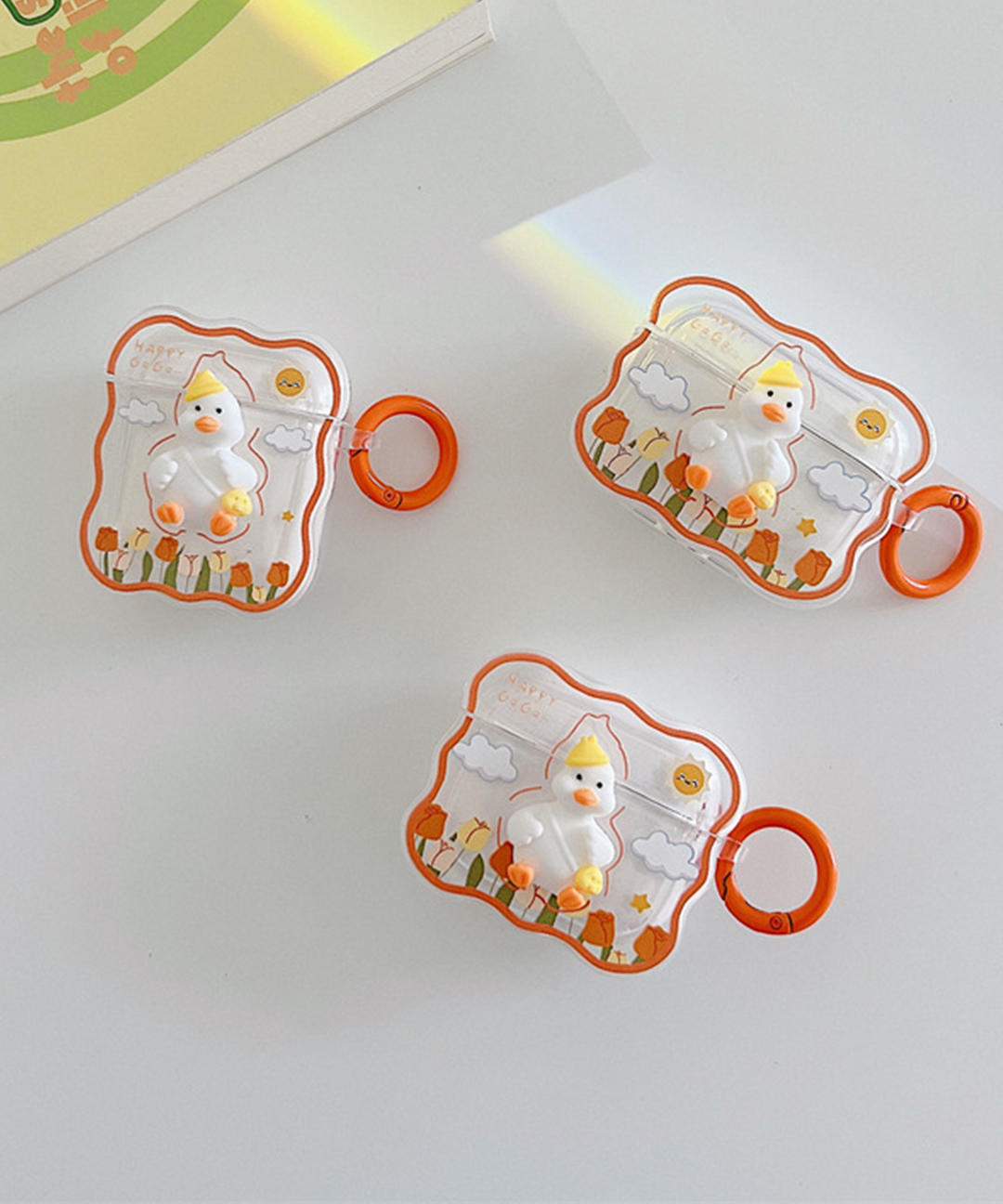 핑크리어카 에어팟 가방 오리 파츠 물결 테두리 투명 키링 젤리 실리콘 특이한 유니크 키치 하이틴 귀여운 심플 커플 우정 이어폰 애플 케이스 에어팟케이스 1세대 2세대 프로 3세대