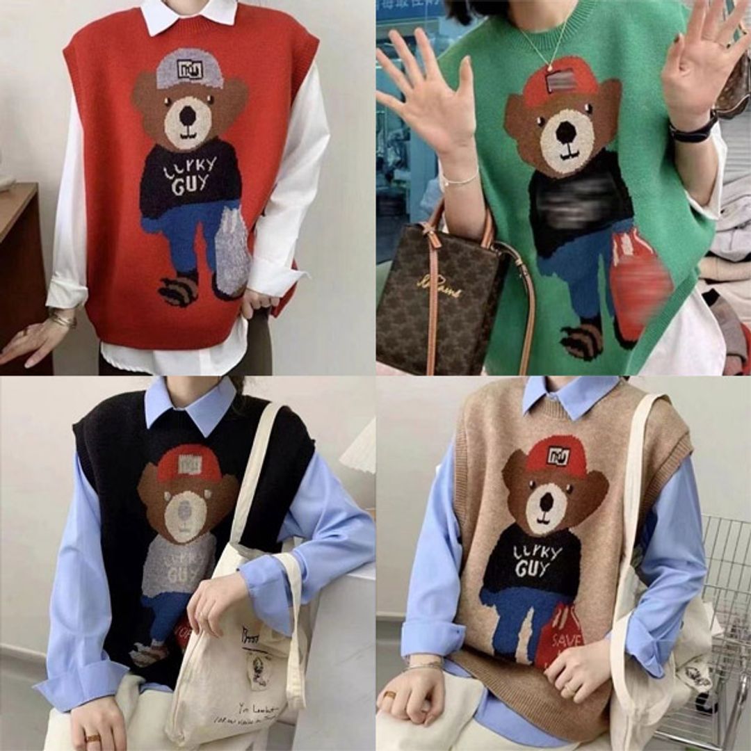 곰돌이조끼 니트조끼 니트나시 간절기조끼 니트베스트 간절기베스트 크롭니트조끼 라운드넥조끼 라운드조끼 스웨터