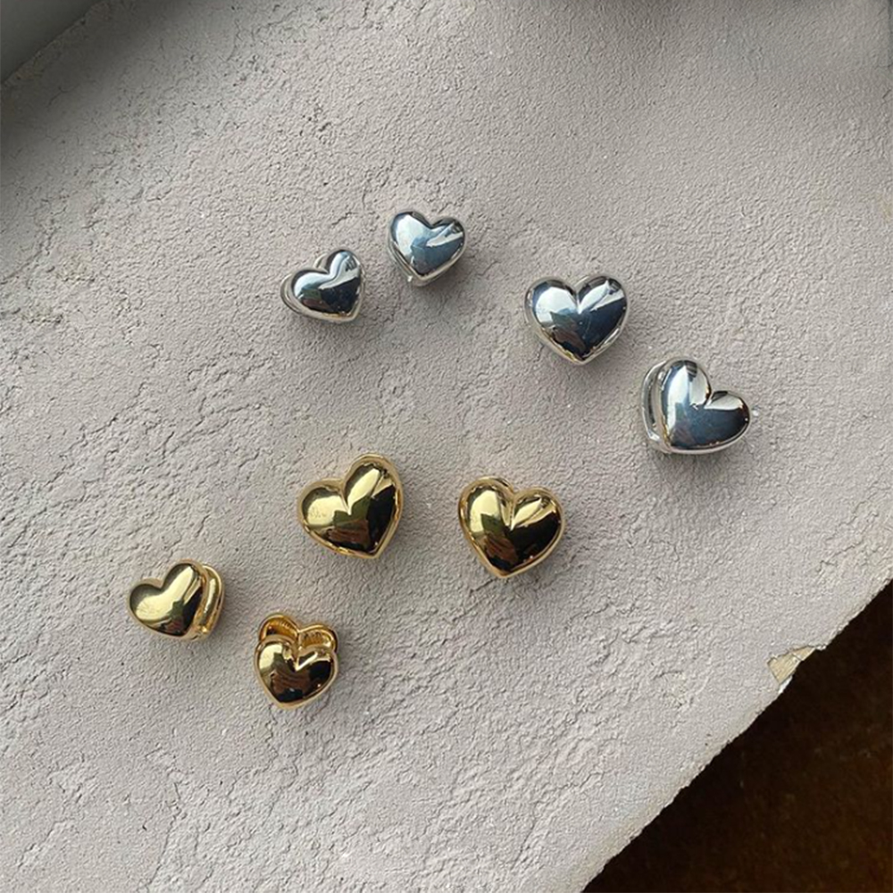 에이큐 당일출고무료배송 🚛 실버 925 볼륨 하트 순 은 원터치 링 귀걸이 Aq 볼드 큰 포인트 심플 데일리 써지컬 피어싱 레이어드 스타일 무알러지 은침 민자 큰 골드