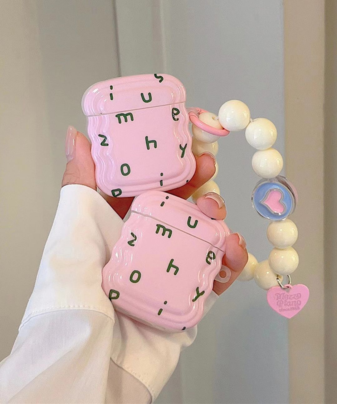 에어팟 핑크 알파벳 구슬 하트 키링 젤리 실리콘 특이한 유니크 키치 힙 하이틴 귀여운 심플 특이한 커플 우정 친구 선물 이어폰 애플 케이스 에어팟케이스 1세대 2세대 프로 3세대