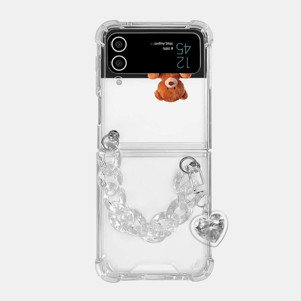 슈퍼 Z플립3z플립4 곰돌 빼꼼 키링스트랩 Set 삼성 갤럭시 제트플립4 3 지플립 커플 투명 케이스 폰거치대 우정템 남자 친구 생일 선물 하드 젤리 폰케이스