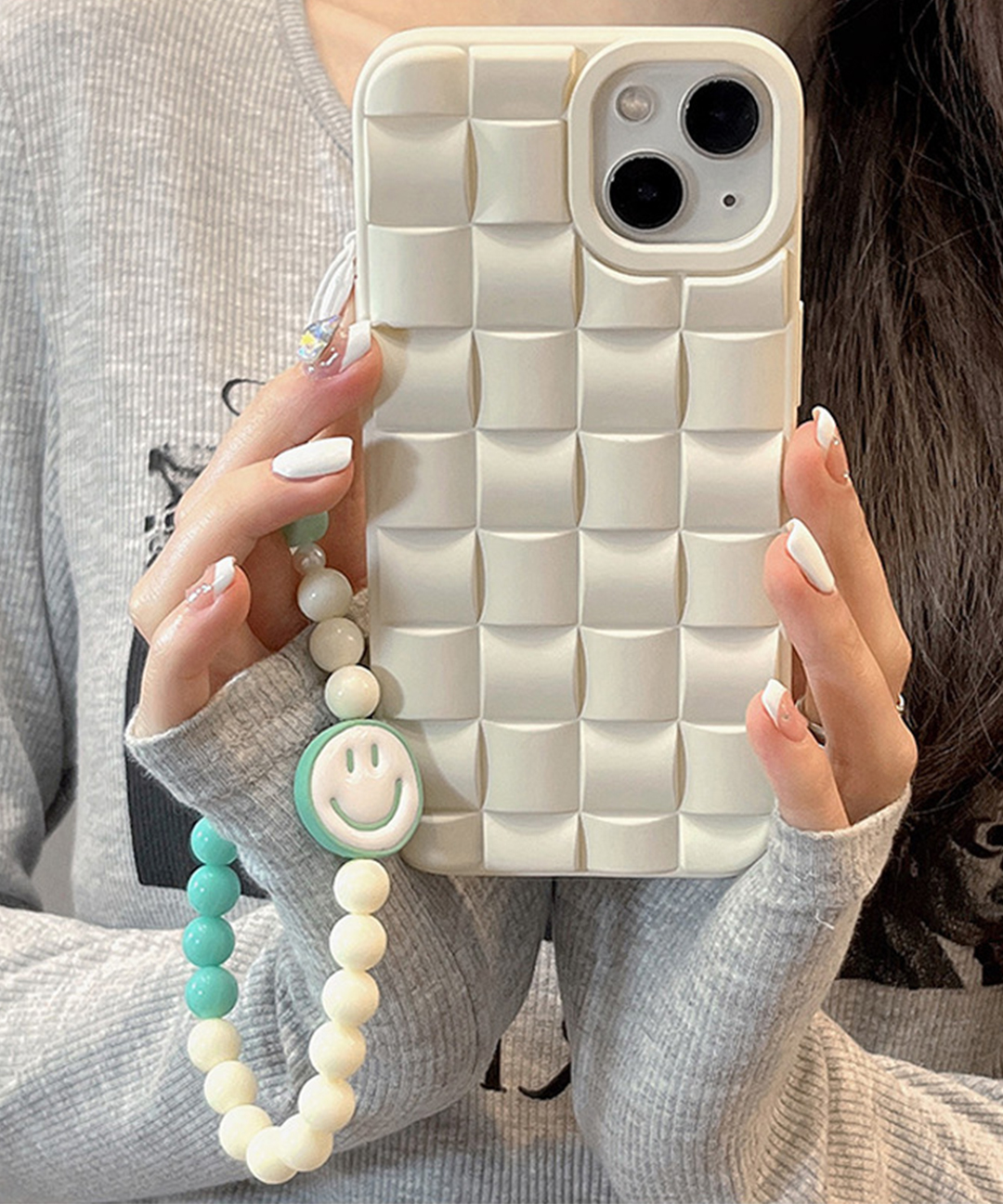 아이폰 베이지 우븐 젤리 실리콘 스마일 심플 핸드폰줄 하이틴 키치 유니크 커플 우정 선물 핸드폰 휴대폰 애플 폰 스트랩 줄 케이스 아이폰케이스 11 12 프로 13 14 프로맥스