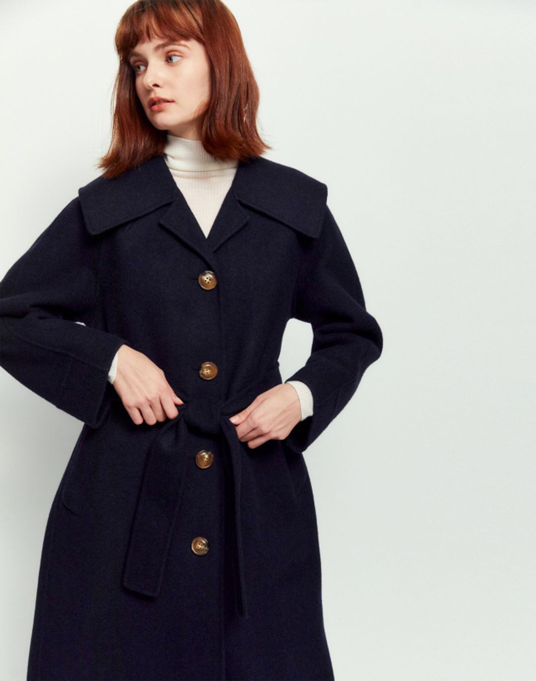 포스티 21fw 질스튜어트뉴욕 여성 네이비 단색 울캐시미어혼방 코트wjco1d200n3
