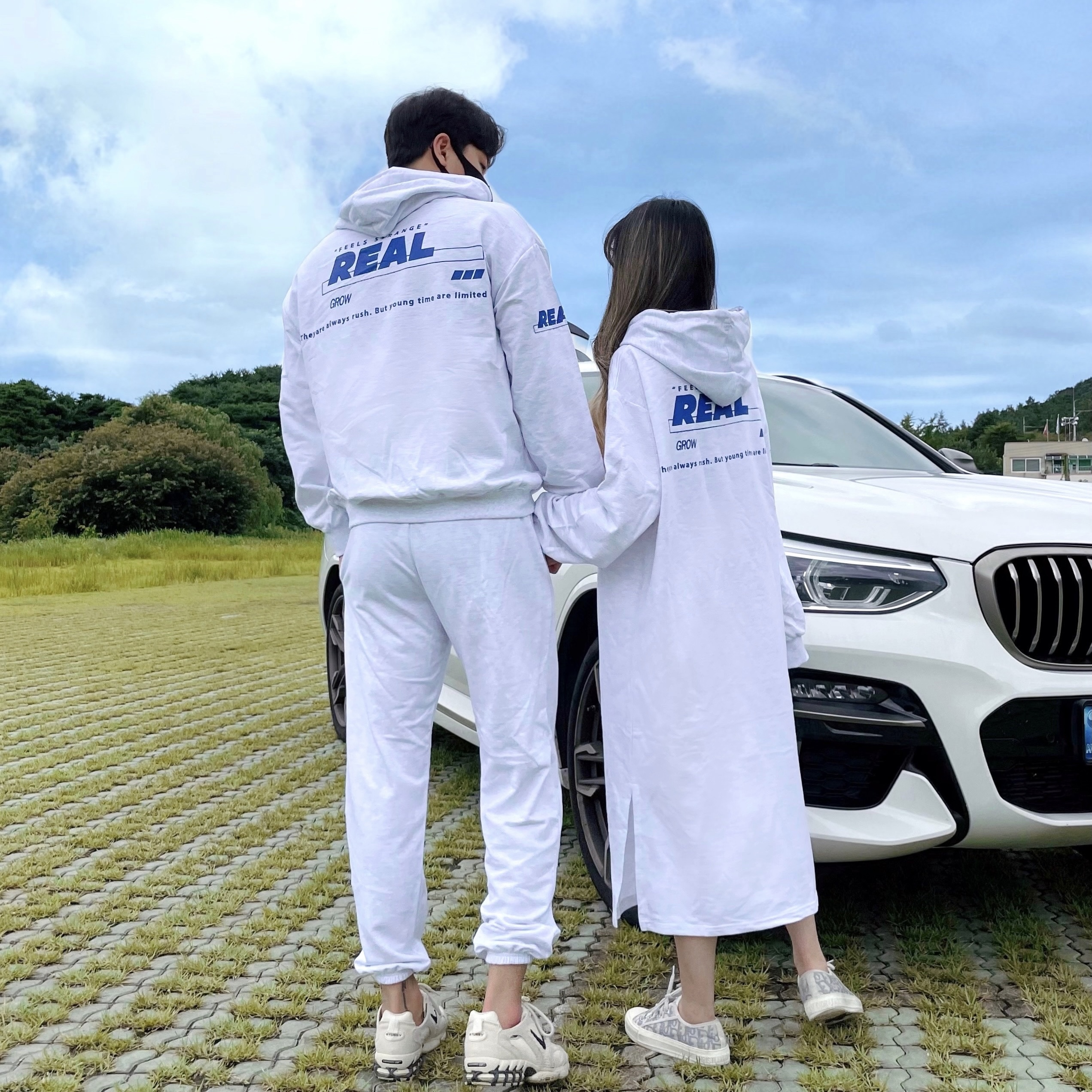 비바블 3컬러 리얼 후드 커플룩 긴팔 커플티 시밀러룩 트레이닝 세트 롱 원피스 조거 팬츠 남녀공용 빅사이즈 데일리 꾸안꾸 여행