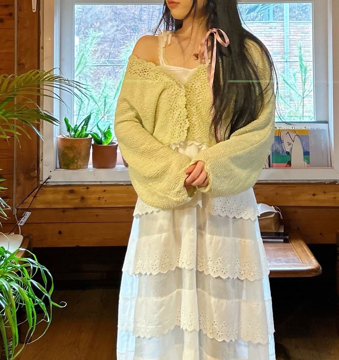 토와 크로쉐 여리핏 가디건 하구미 스즈코 빈티지 모리룩 모리걸 로맨틱