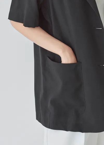 리틀마켓 Made 홑겹 싱글 아웃포켓 반팔 블레이저 자켓 Jf10b1 빅사이즈 아우터 세미 정장 베이지 블랙 하객 결혼식