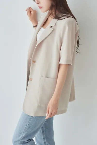 리틀마켓 Made 홑겹 싱글 아웃포켓 반팔 블레이저 자켓 Jf10b1 빅사이즈 아우터 세미 정장 베이지 블랙 하객 결혼식