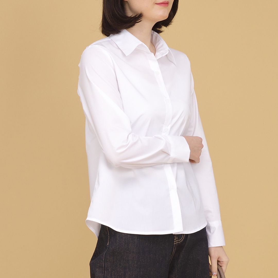 포스티 기본 베이직 카라 단추 화이트 남방 여성 봄 가을 긴팔 셔츠 B02305