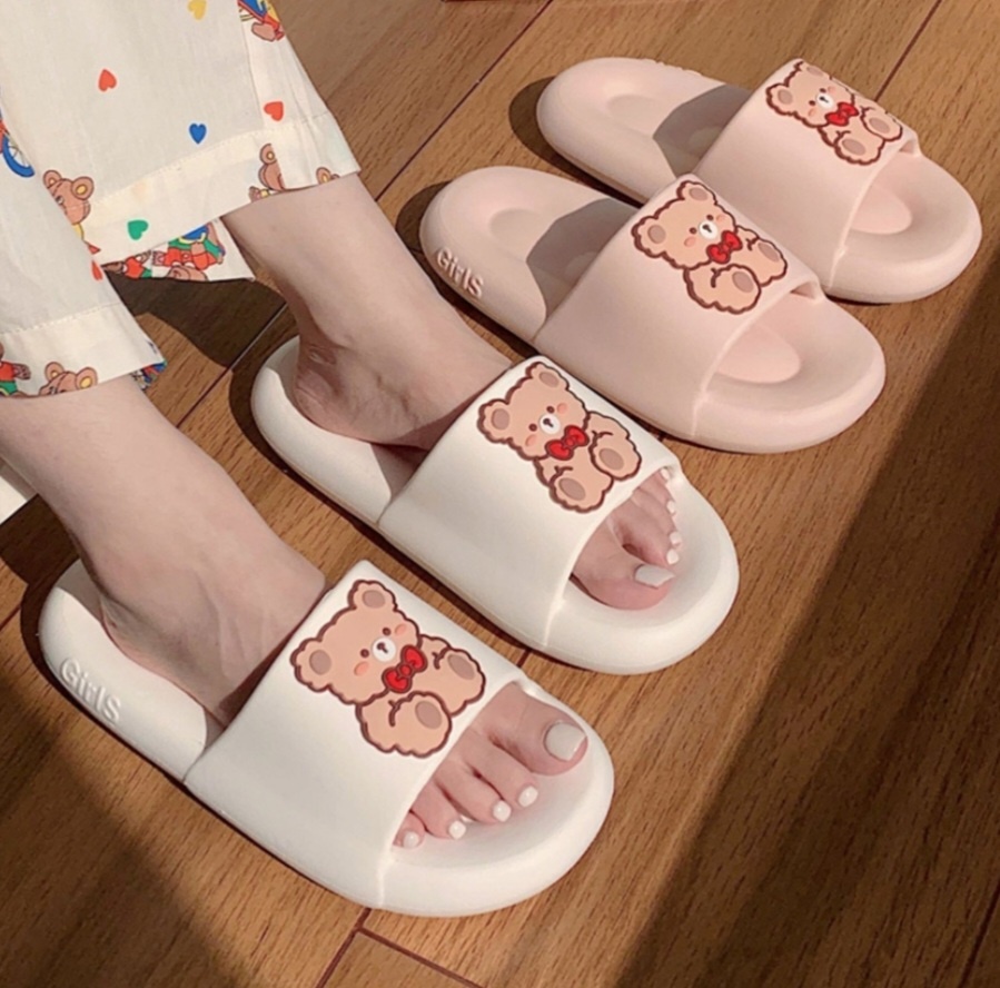 3컬러매장인기 말랑곰돌이슬리퍼 여성슬리퍼 여자슬리퍼 외출용 오픈슬리퍼 곰돌이슬리퍼 곰돌이실내화 사무실 거실 학생슬리퍼 중고등학생 귀여운 곰 베어 리본슬리퍼 곰돌이리본