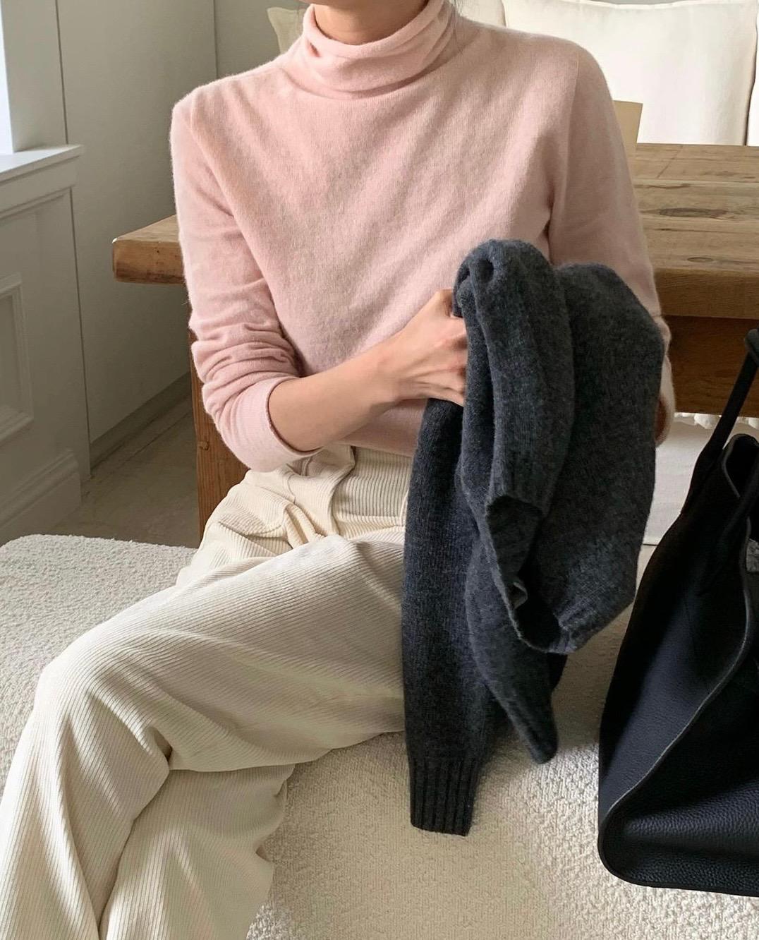 오브젝트 밍크 터틀넥 니트 홀가먼트 캐시 메리노울 긴팔 nt (4col)