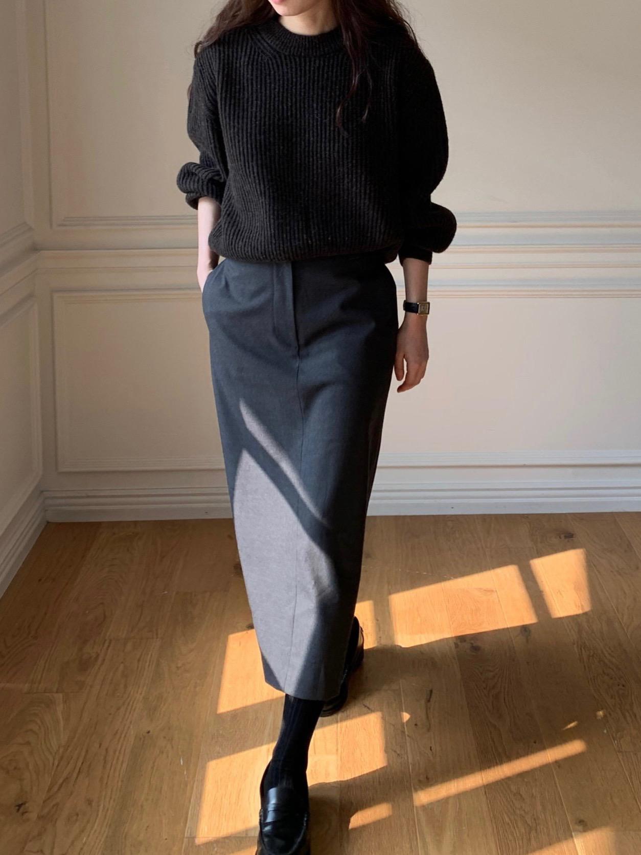 나우어데이즈 fllanel 플라넬 캐롤린 스커트 울 H라인 뒷트임 롱 sk (2col)