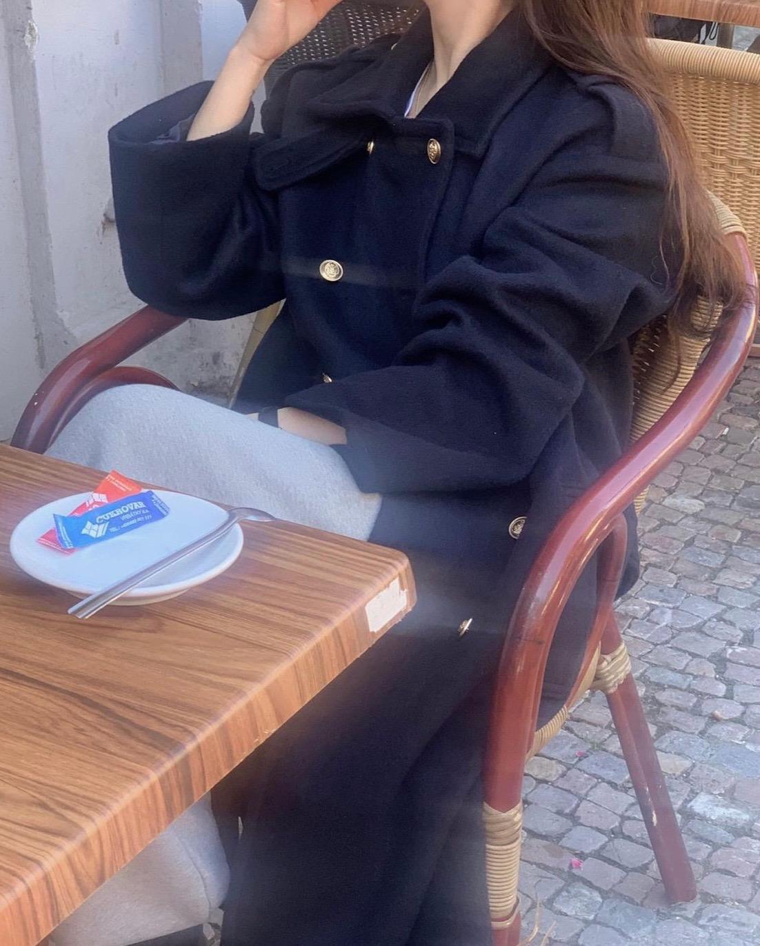 objet 오브제 프렌치 골드버튼 울 코트 카라 더블 롱 ct (2col)