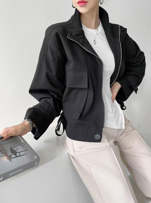 플루피영 여성 빅포켓 스트링 숏점퍼 크롭 자켓 3컬러 간절기 아우터 가을 봄 데일리 캐주얼