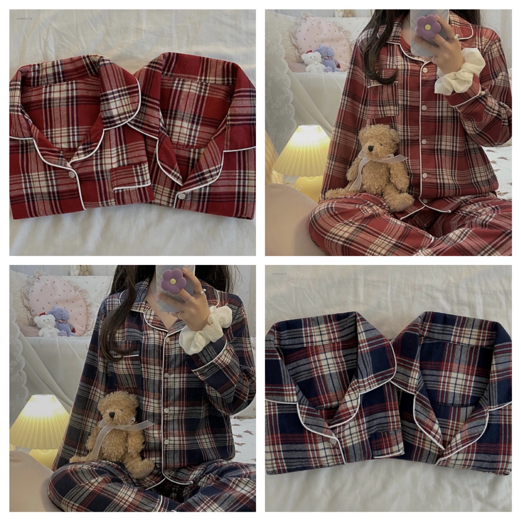 [커플잠옷/2col] 퍼스 타탄체크 피치기모 홈웨어 파자마 세트