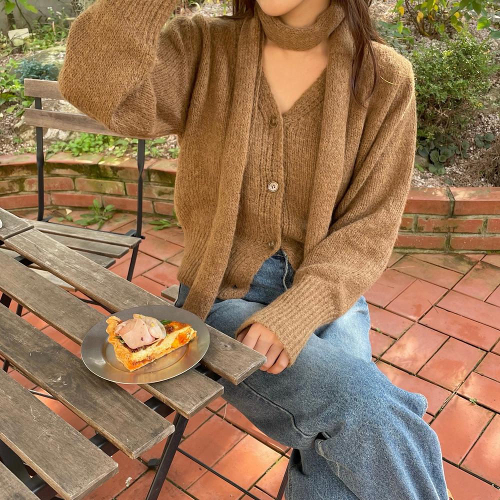 [기획SET/5col] 스카프 머플러 브이넥 울 가디건 니트 세트