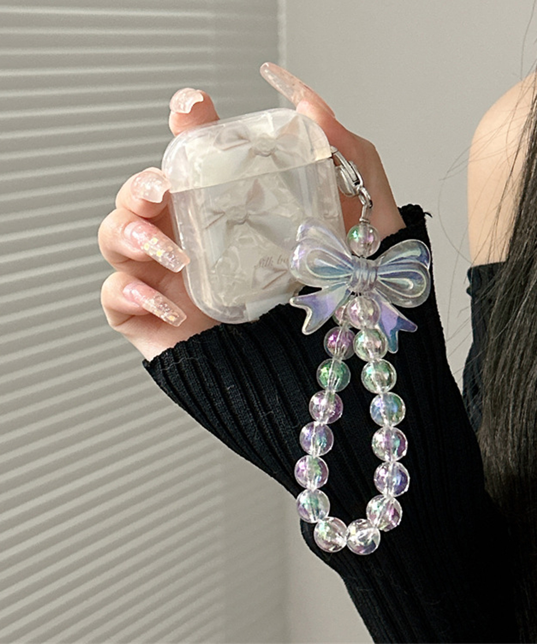 핑크리어카 에어팟 자개 리본 키링 실리콘 Y2k 투명 리본스트랩 유니크 키치 하이틴 귀여운 심플 특이한 커플 우정 친구 선물 이어폰 애플 케이스 에어팟케이스 1세대 2세대