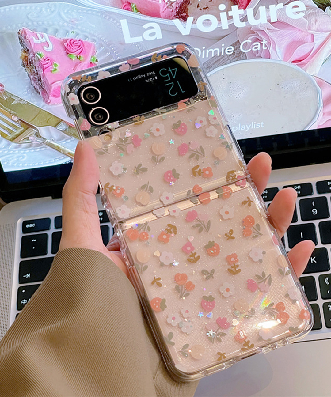 핑크리어카 삼성 갤럭시 딸기 글리터 지플립4 Z플립5 Z플립3 4 지플립4케이스 지플립5케이스 투명 심플 스트랩케이스 힌지보호 스트랩 핸드폰줄 핸드폰 휴대폰 폰 케이스 지플립케이스