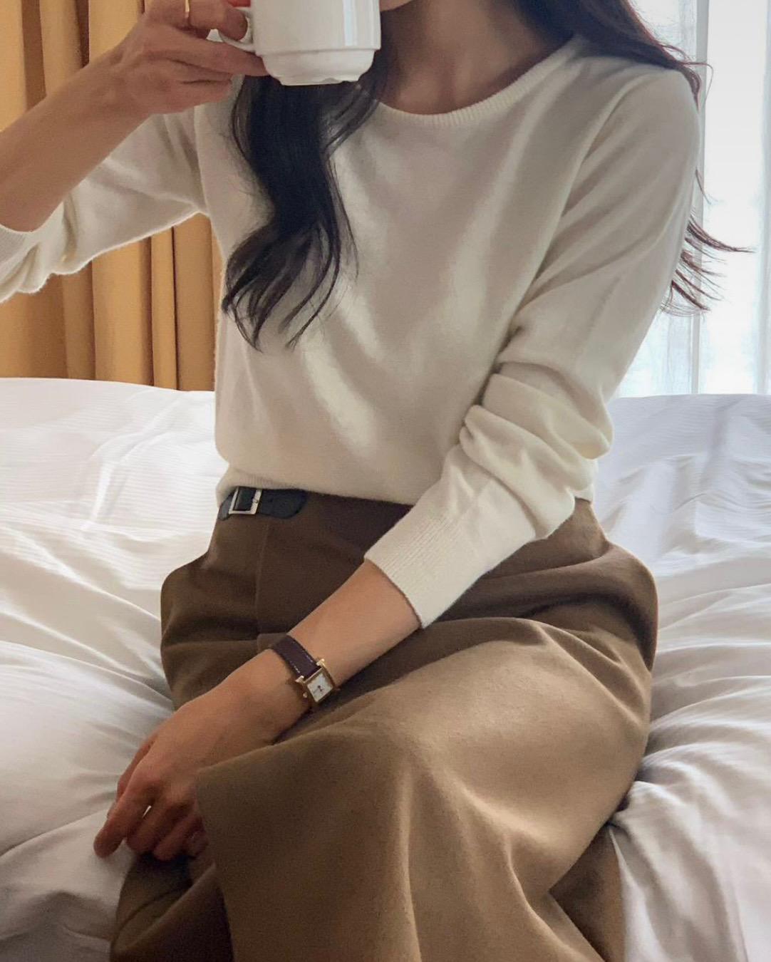 버베인 플랫 캐시미어 보트넥 니트 울 긴팔 데일리 페미닌 nt (4col)