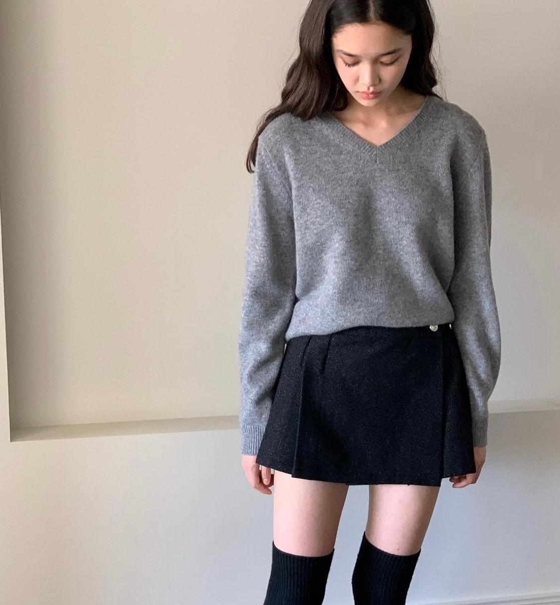 나우어데이즈 회 당일 / riette 리에뜨 세이지 니트 울100 긴팔 브이넥 데일리 nt (2col)