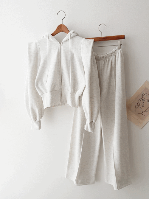 리케마켓 여리여리꾸안꾸set 봄버전입고 볼륨 퍼프소매 잘록 허리밴딩 기모 후드집업 맨투맨티셔츠 밴딩 핀턱팬츠 와이드바지 기모바지 투피스 겨울 데일리 코디세트 추리닝