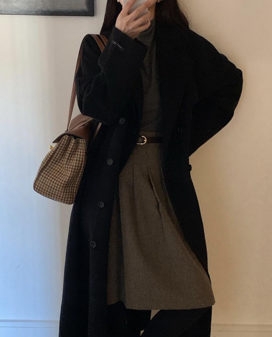 objet 오브제 소호 캐시미어 핸드메이드 코트 울 카라 스트랩 더블 롱 ct (3col)