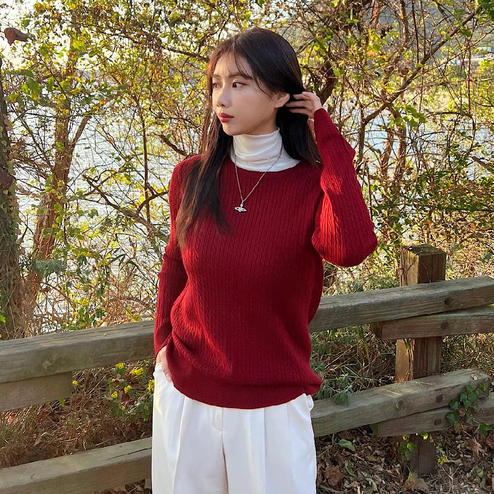 엠버쥬쥬 고퀄 캐시미어 꽈배기 기본 라운드 니트 10col/베이직 캐시니트