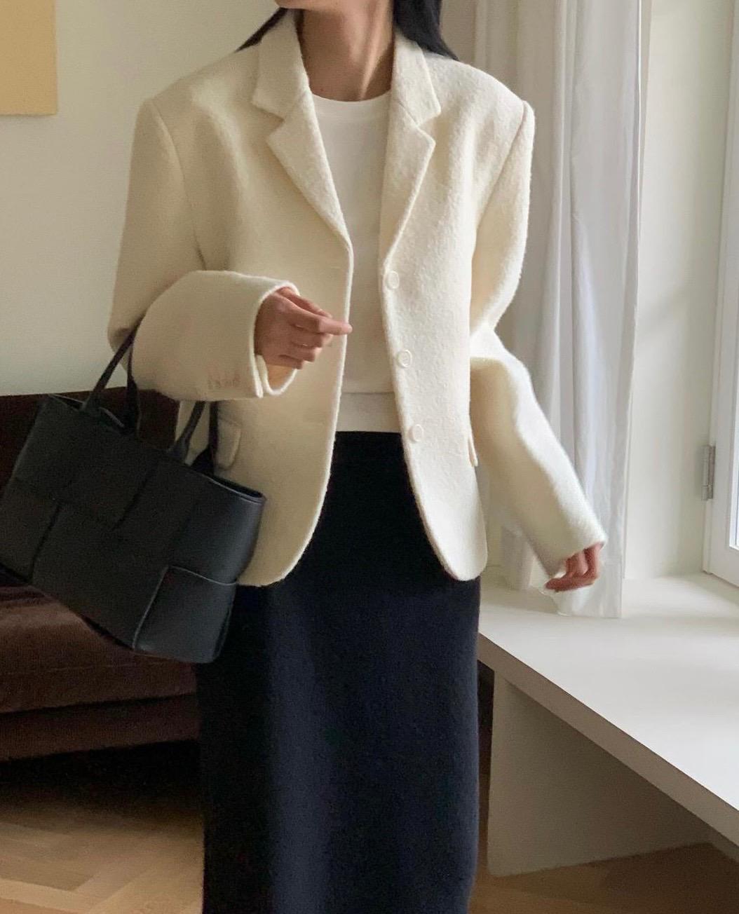 오브젝트 울 부클 자켓 카라 싱글 긴팔 숏 jk (2col)