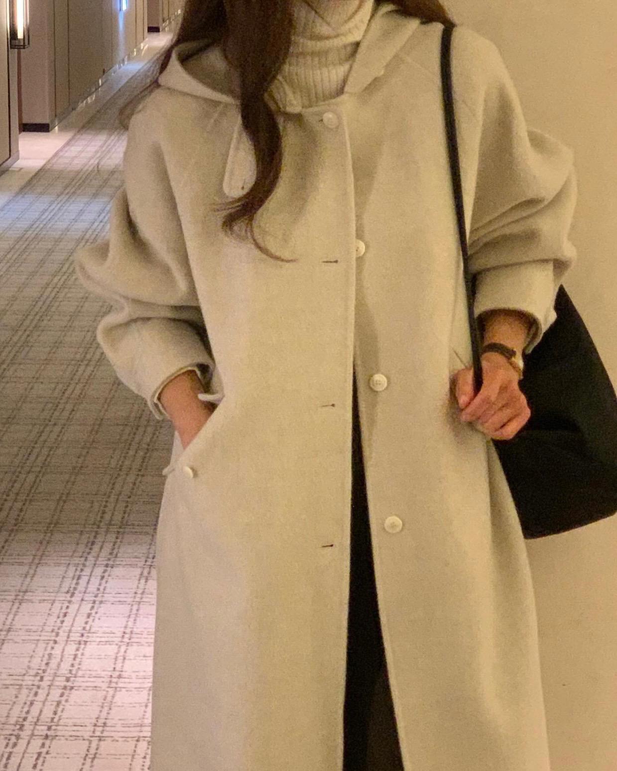 나우어데이즈 버베인 네추럴 후디 핸드메이드 코트 울 싱글 롱 ct (3col)