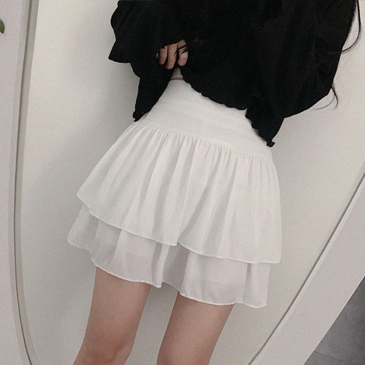 투게더위드미 당일 🔥하늘하늘 여리핏🔥 캉캉 쉬폰 미니 플레어 여름 뒷밴딩 치마바지 프릴 캉캉 스커트 화이트 블랙 휴양지