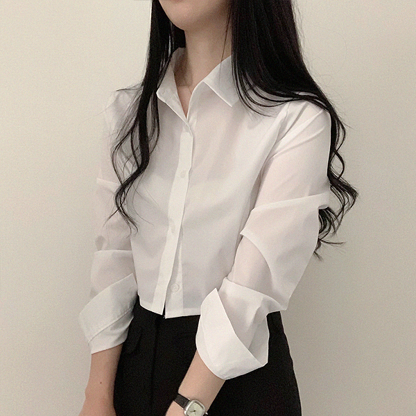 투게더위드미 당일 완벽핏🔥 슬림핏 크롭 카라 이너 핀턱 스판 기본 긴팔 와이셔츠 남방 흰셔츠 소라 셔츠맛집 긱시크룩 출근룩 면접 가을옷 링클프리 간절기 개강룩