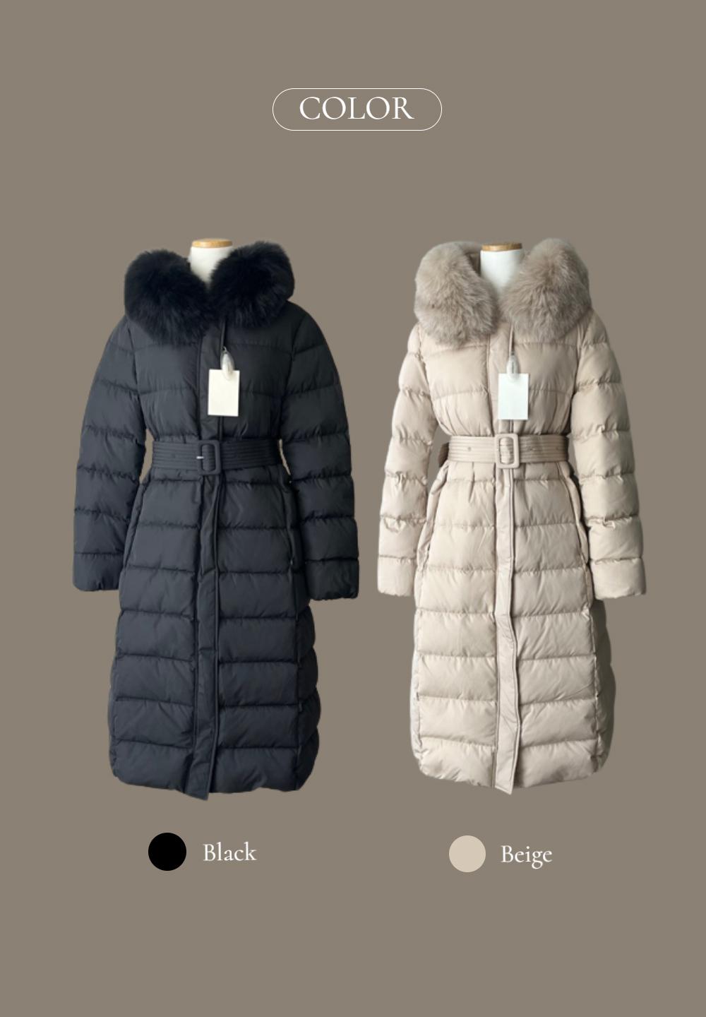 코지무이 Premium (얼리버드특가) 폭스퍼 덕다운 벨트 롱패딩 (2col)